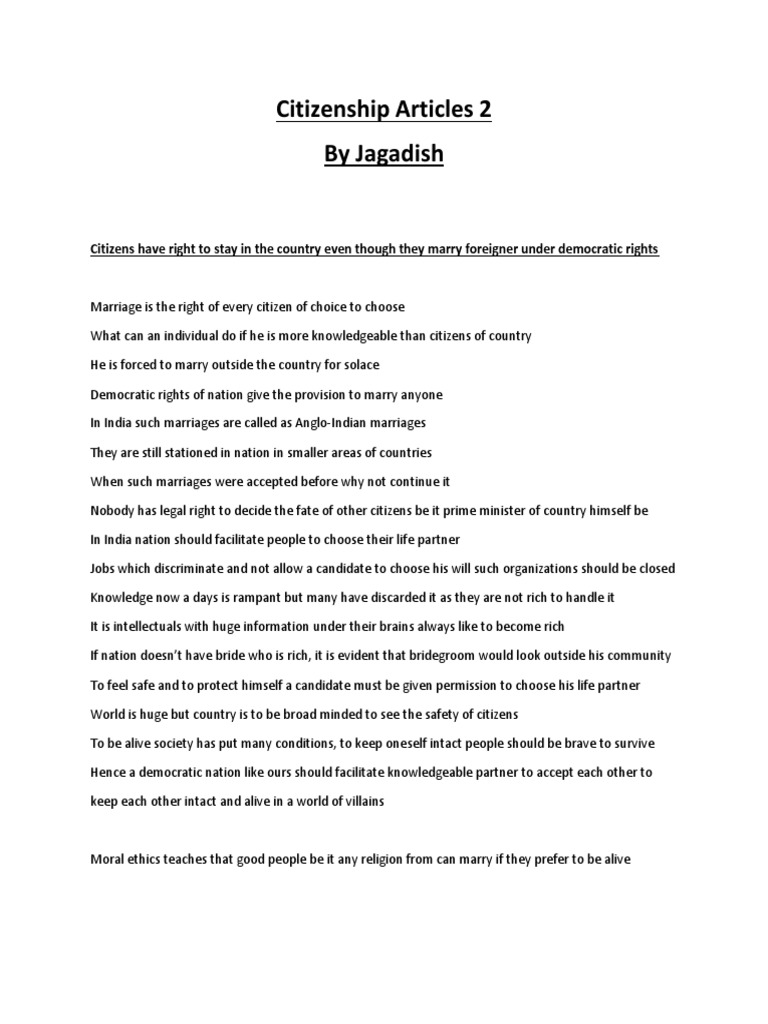 Citizenship Articles 2 | Download Free PDF | Wealth | Money