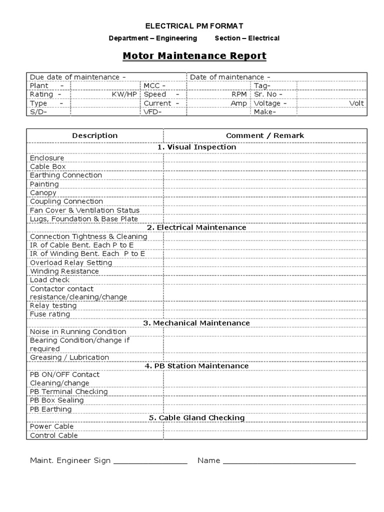 Motor Maintenance Schecule | PDF | Computers