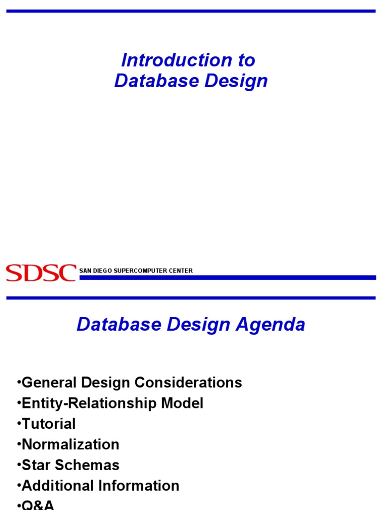 Introduction To Database Design: San Diego Supercomputer Center ...