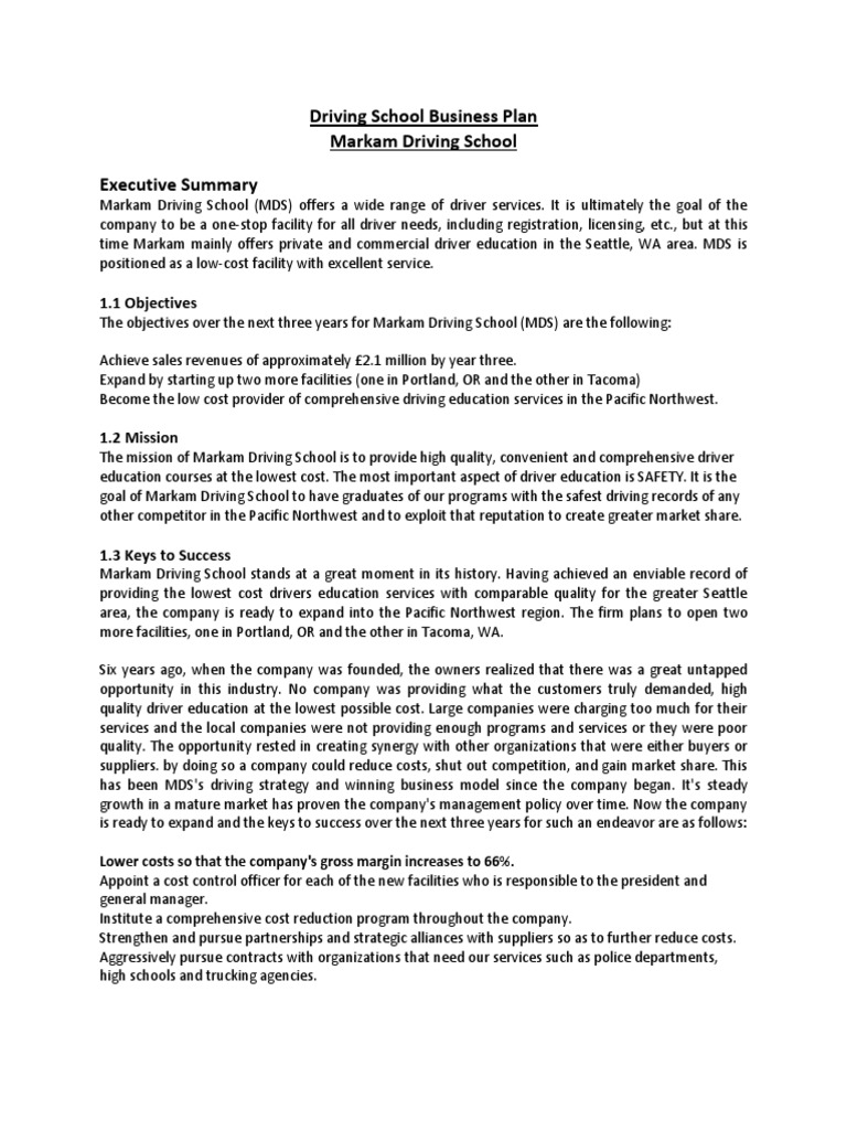 Driving School Business Plan Markam Driving School | PDF | Business ...