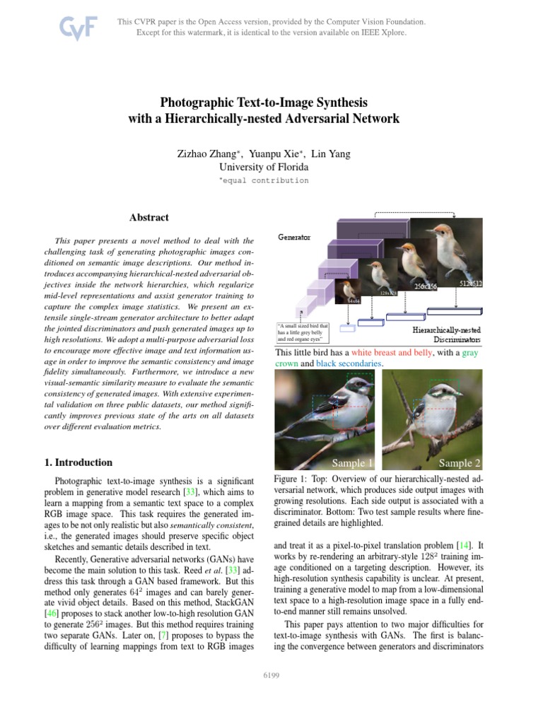 Photographic Text-to-Image Synthesis With A Hierarchically-Nested Adversarial Network | PDF ...