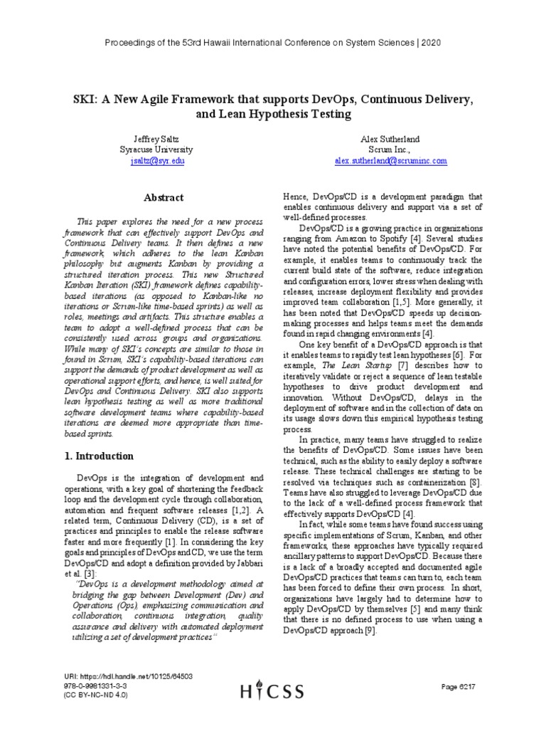 Ski: A New Agile Framework That Supports Devops, Continuous Delivery ...