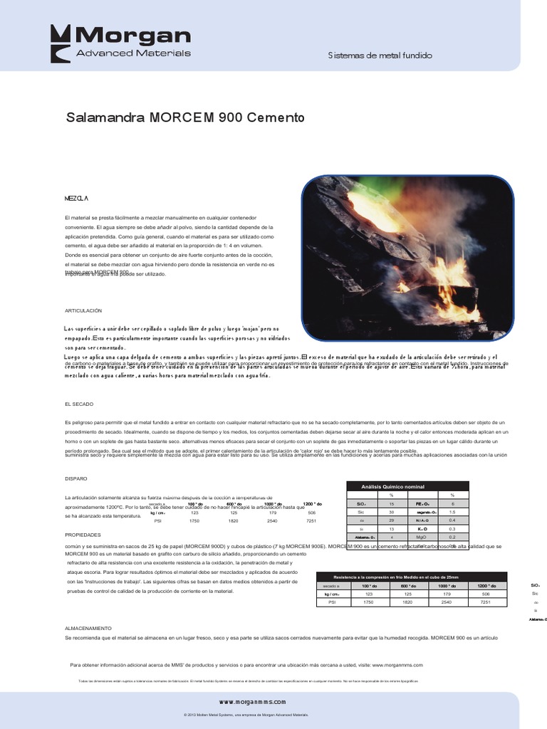 Morcem 900 - Morgan Advance Material - En.es | PDF | Cemento | Agua