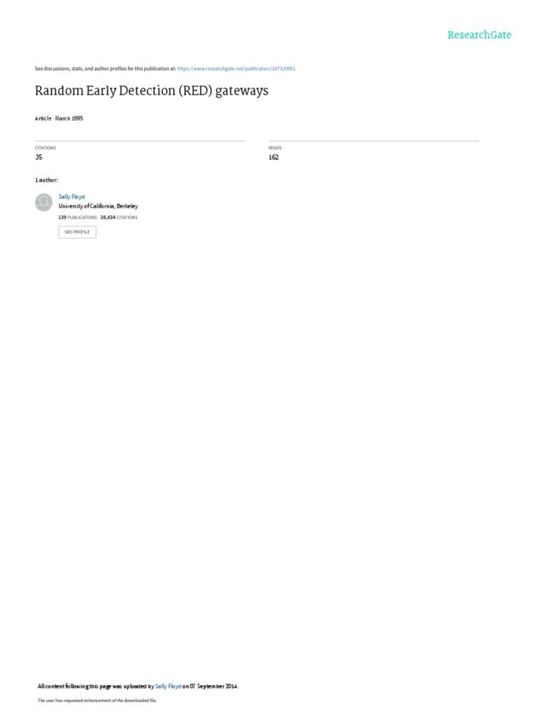 Random Early Detection (RED) Gateways: March 1995 | PDF | Network ...