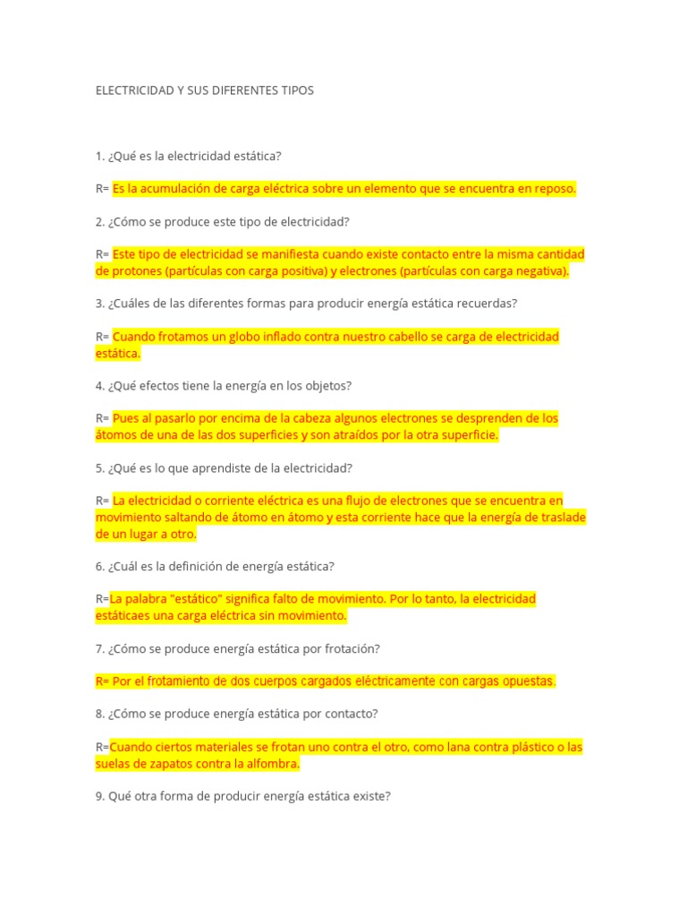 Preguntas sobre electricidad estática | PDF
