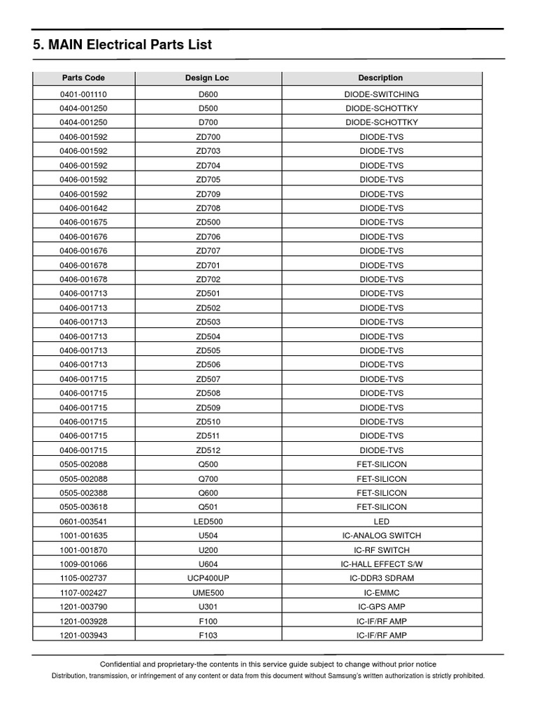 Electrical Part List | PDF