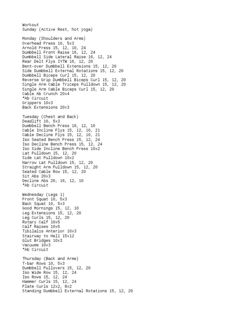 6 Day/Week Bro Split Workout | PDF | Weight Training | Sports