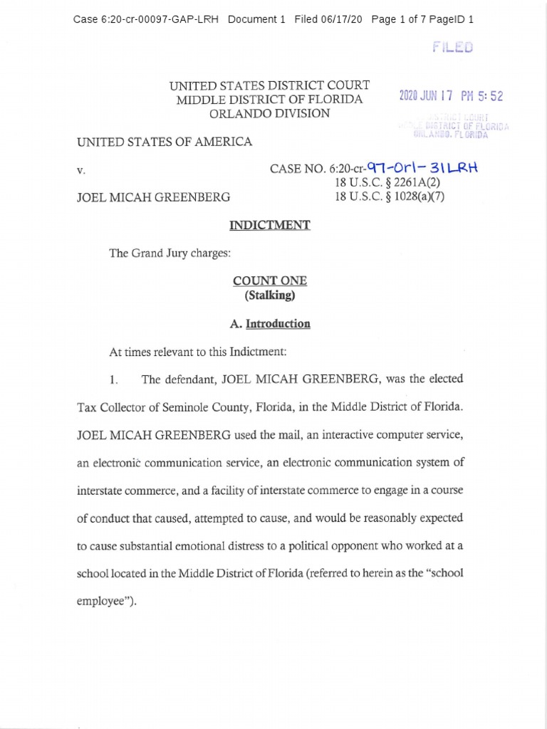 Joel Greenberg Federal Indictment | PDF | Asset Forfeiture | Indictment