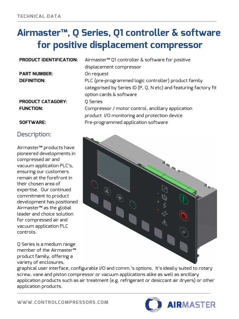 Airmaster Q Series Q1 Controller Software For Positive Displacement Compressor Factsheet PDF ...