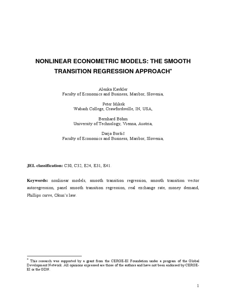 Nonlinear Econometric Models: The Smooth Transition Regression Approach | PDF | Phillips Curve ...