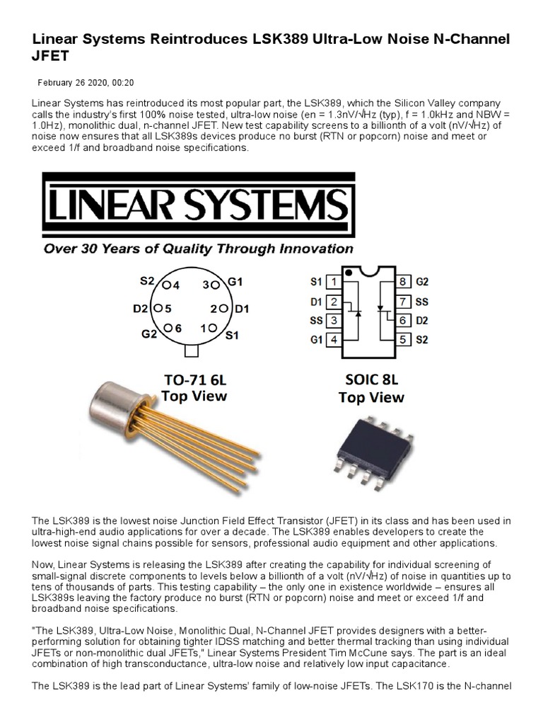Linear Systems Reintroduces LSK389 | PDF | Field Effect Transistor ...