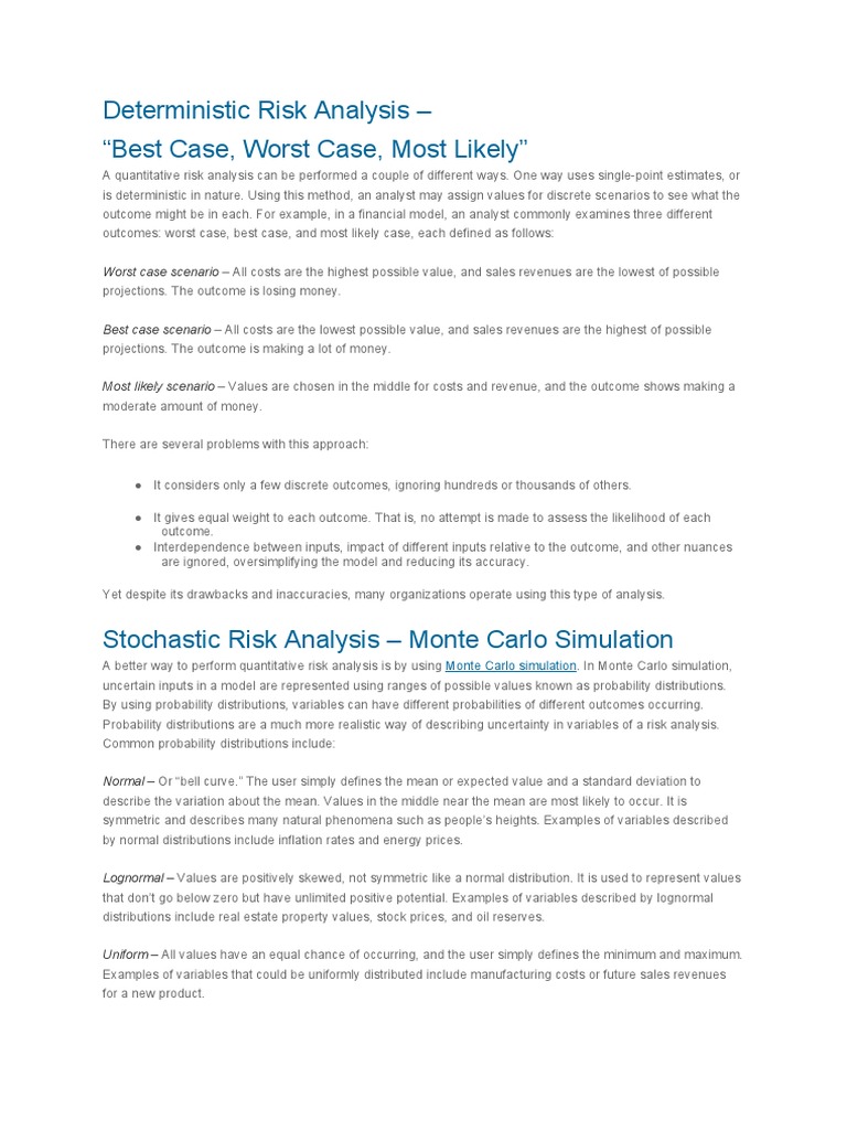 Deterministic Risk Analysis - "Best Case, Worst Case, Most Likely ...