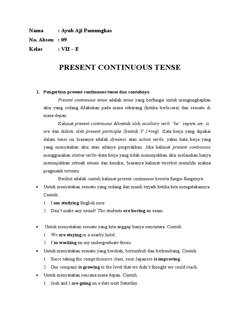 Present Continuous Tense Pdf