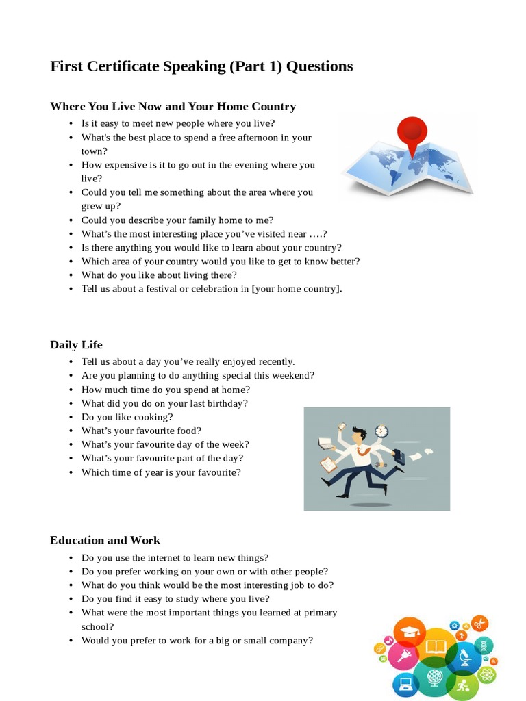 First Certificate Speaking (Part 1) Questions: Where You Live Now and ...
