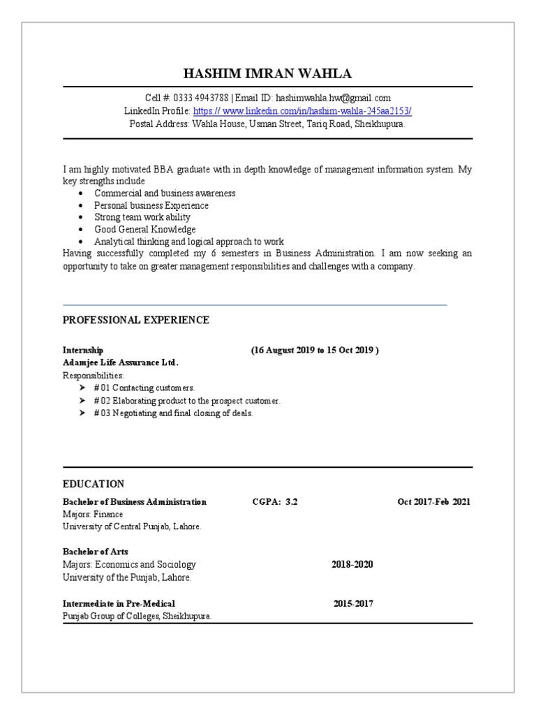 BBA Graduate with Management Skills | PDF | Career & Growth | Business