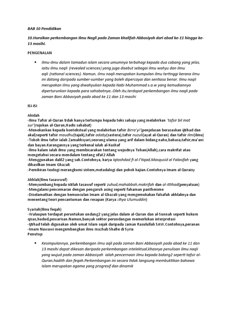 Nota Ringkas T2B10S10 | PDF