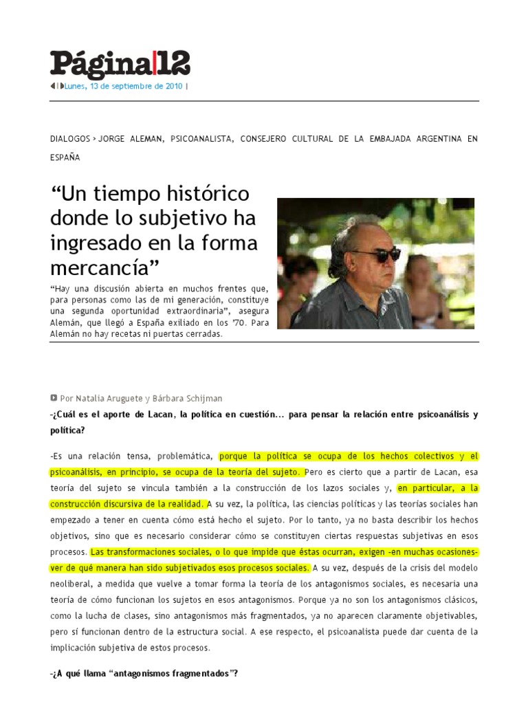 Jorge Aleman 13 09 2010 | PDF | Jacques Lacan | Psicoanálisis