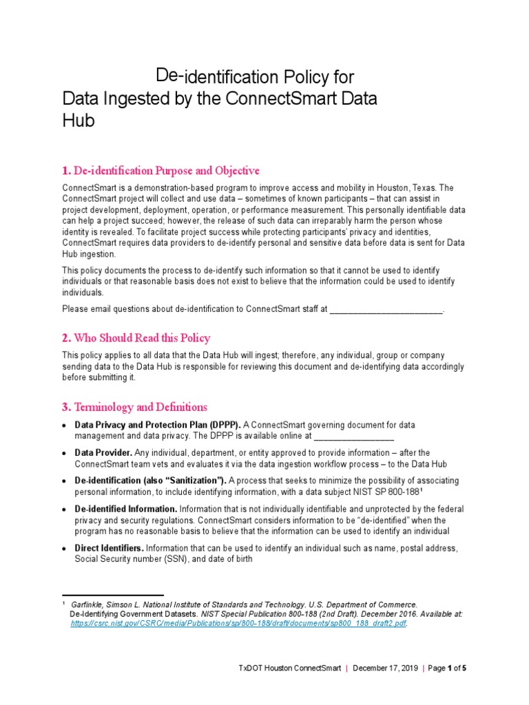 ConnectSmart Data De-identification Policy | PDF | Payment Card ...