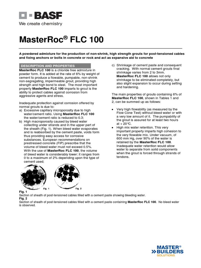 Masterroc FLC 100: Description and Properties | PDF | Prestressed ...
