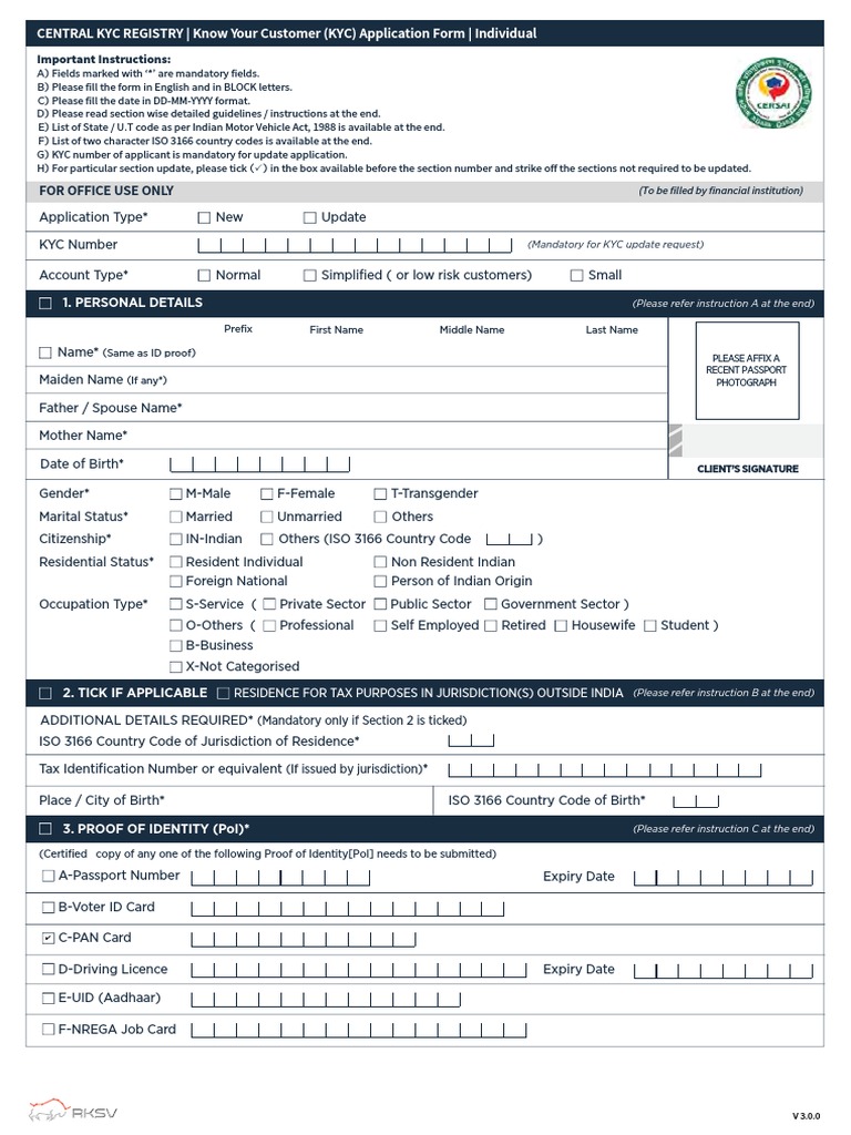 Central KYC Registry Form Guide | PDF | Identity Document | Government ...