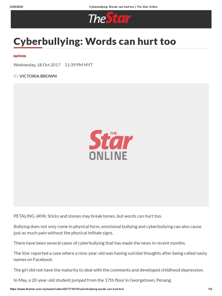 Cyberbullying - Words Can Hurt Too - The Star Online | PDF ...