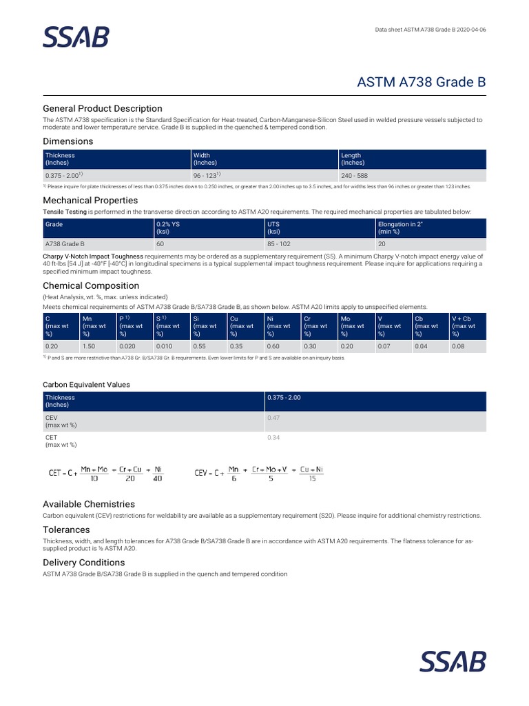 ASTM A738 Grade B: General Product Description | PDF | Welding ...