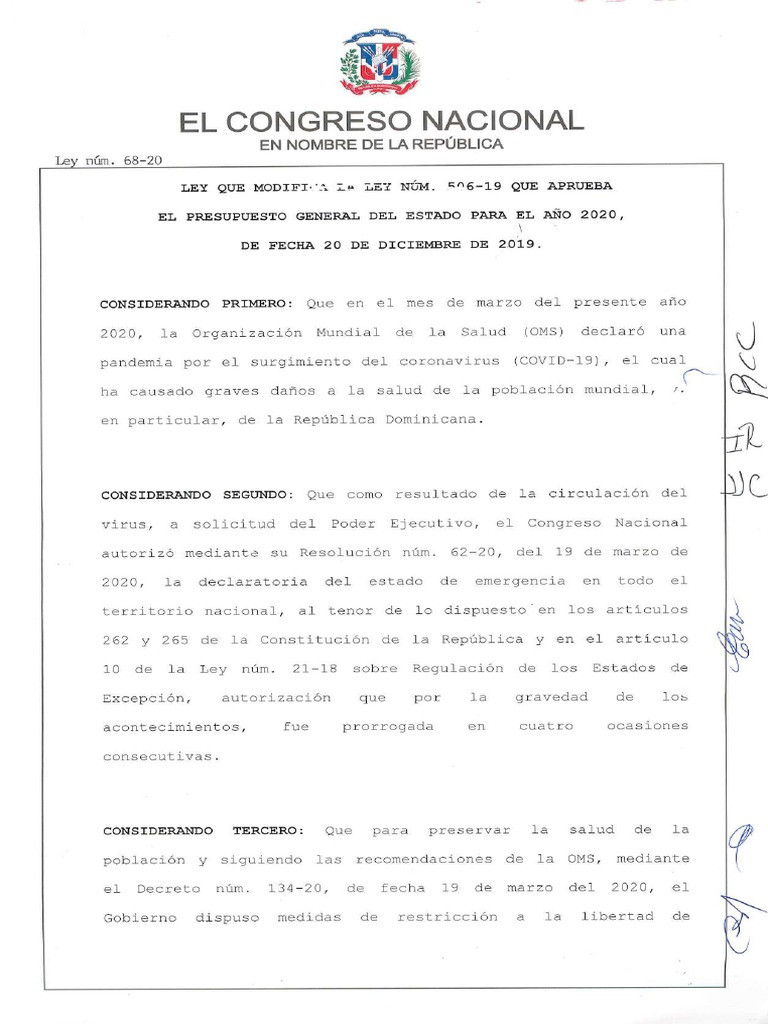 Ley 68-20 | República Dominicana | Presupuesto