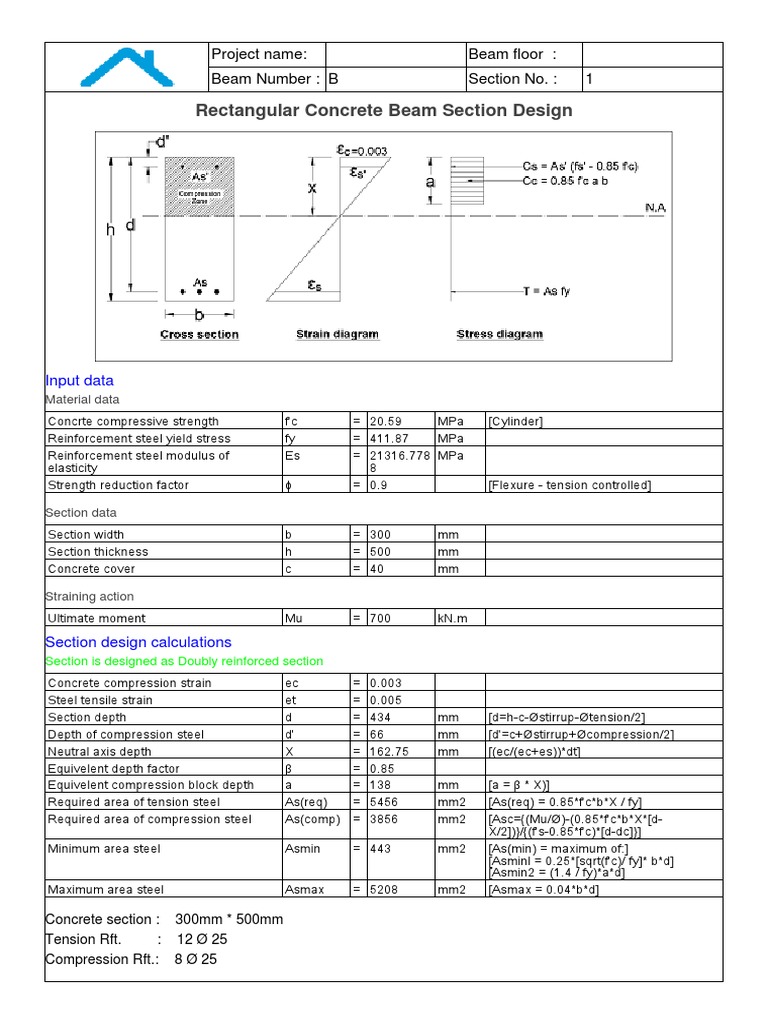 Rectangular Concrete Beam Section Design: Project Name: Beam Floor ...