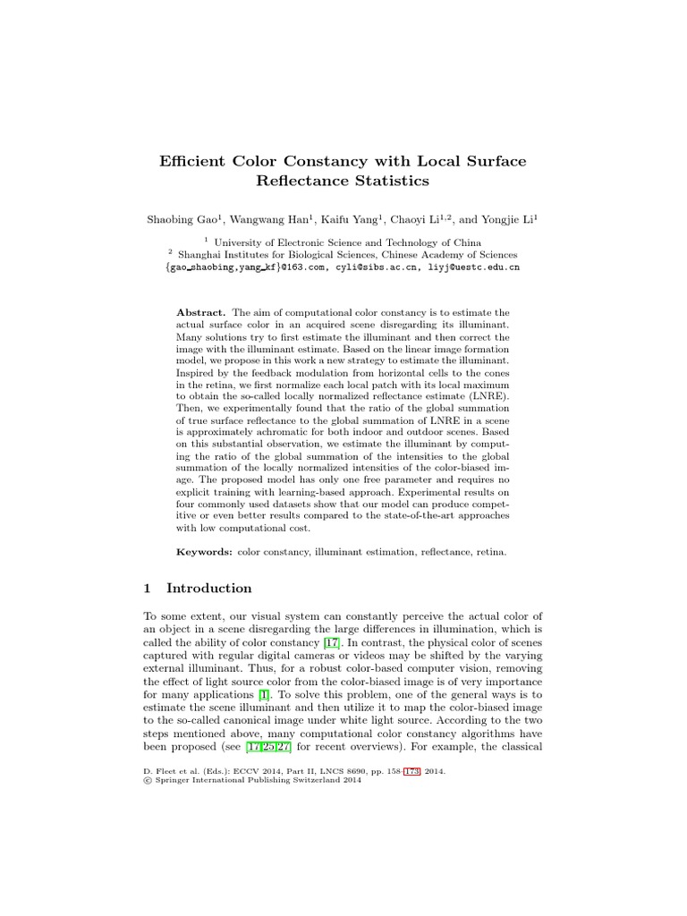 Efficient Color Constancy With Local Surface Reflectance Statistics ...
