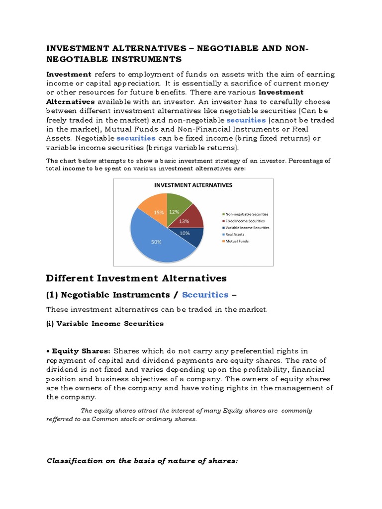 Investment Alternatives - Negotiable and Non-Negotiable Instruments ...