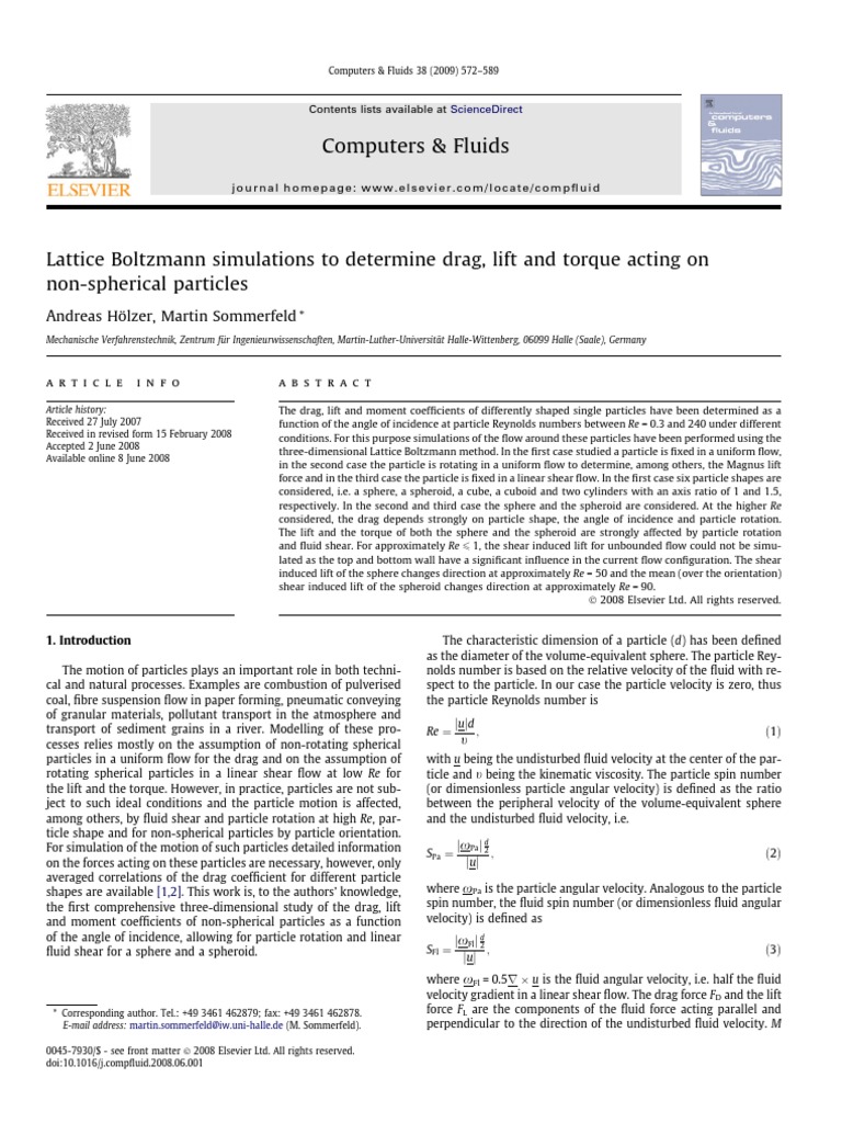 Computers & Fluids: Andreas Hölzer, Martin Sommerfeld | PDF | Reynolds Number | Lift (Force)