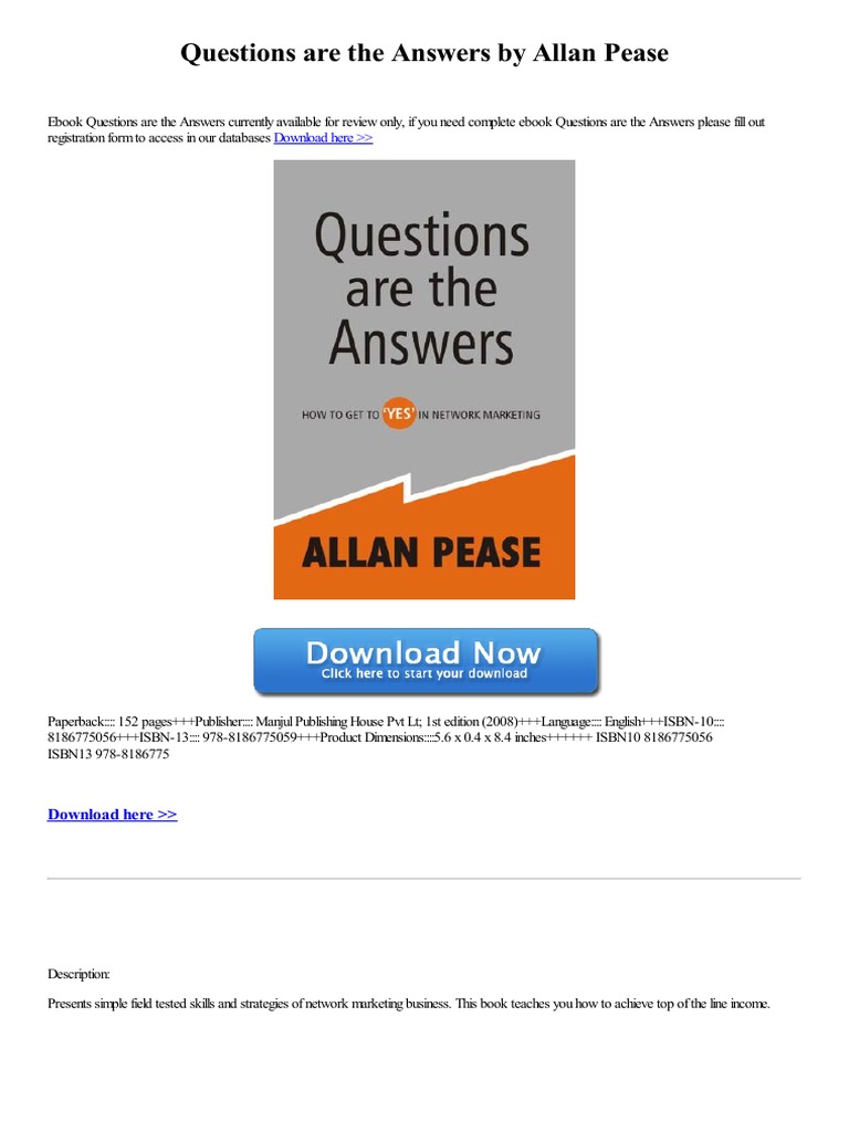 Questions Are The Answers by Allan Pease: Download Here | PDF | Books ...