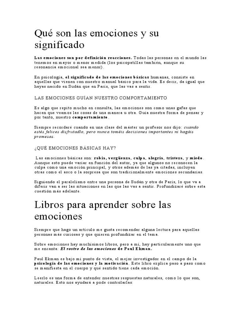 Qué Son Las Emociones y Su Significado | PDF | Inteligencia emocional ...