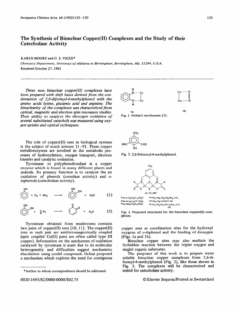 Binuclear Copper Complex and Cathecolase Activity | PDF | Electron ...