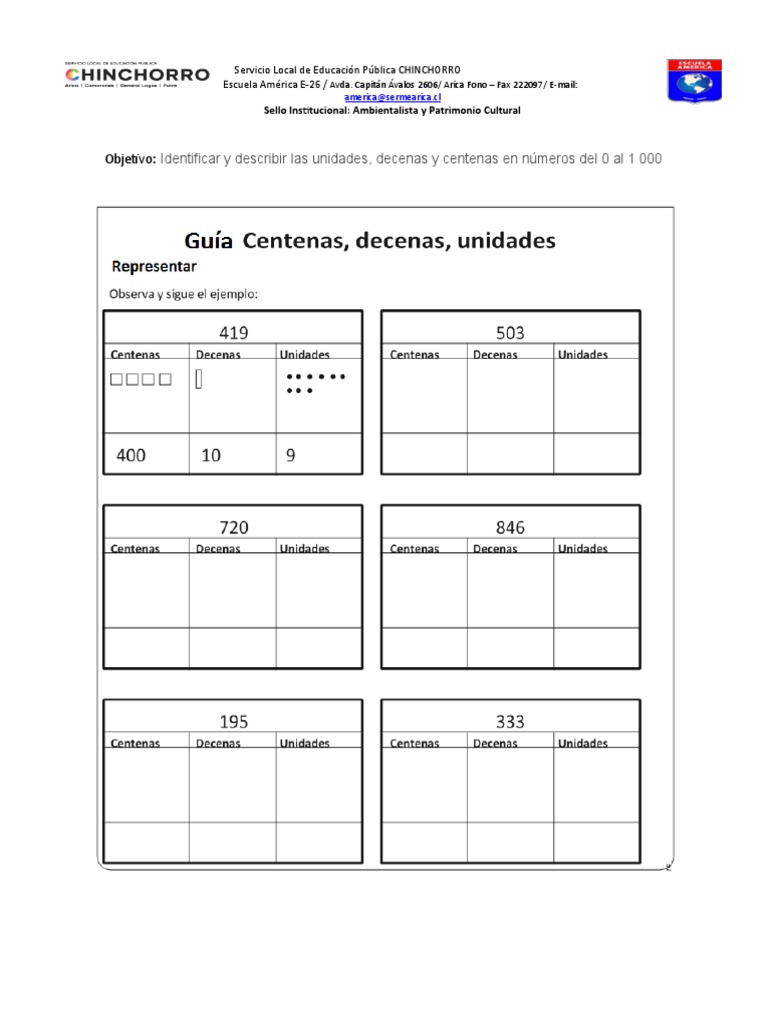 Centenas Decenas Y Unidades Ejercicios Pdf