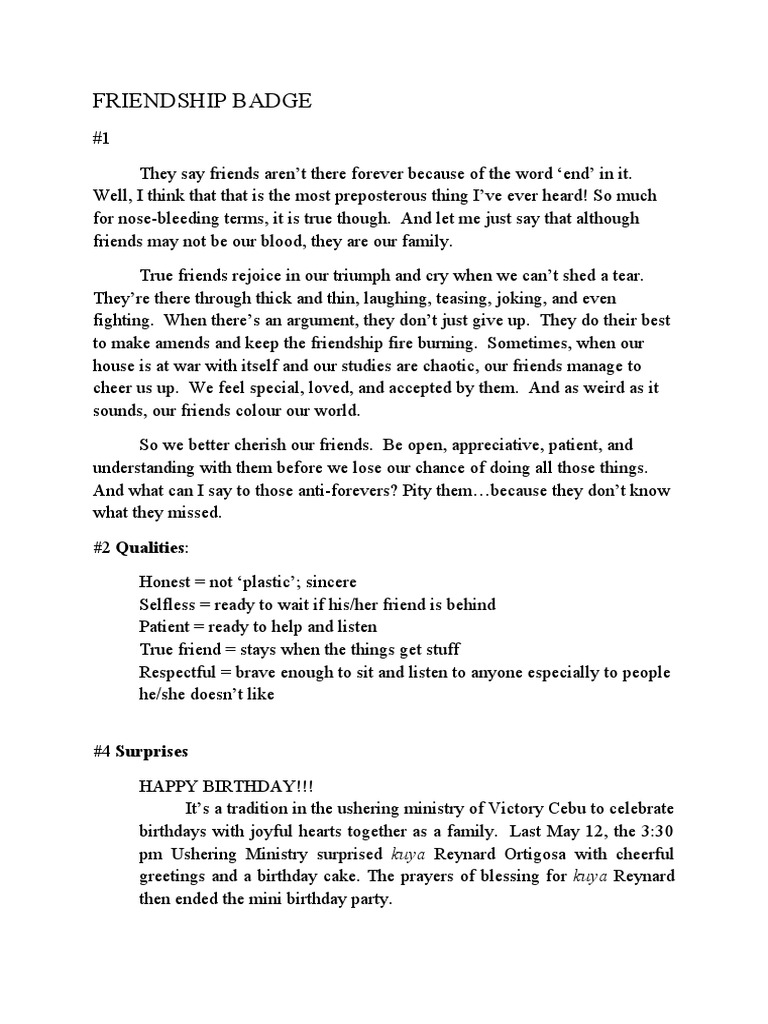 Friendship Badge: #2 Qualities | PDF