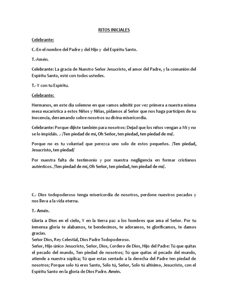 Ritos Iniciales | PDF | eucaristía | Misa (liturgia)
