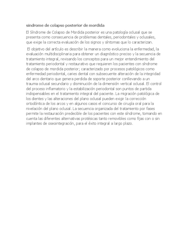 Síndrome de Colapso Posterior de Mordida | PDF