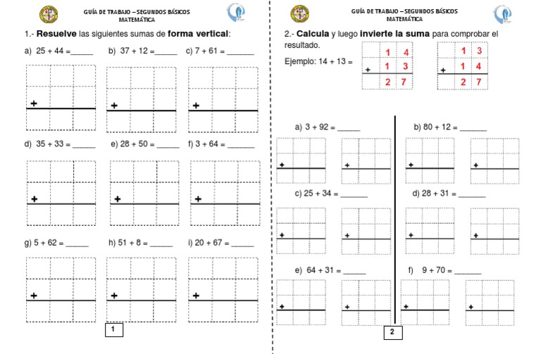 Sumas Verticales para Segundo Básico | PDF