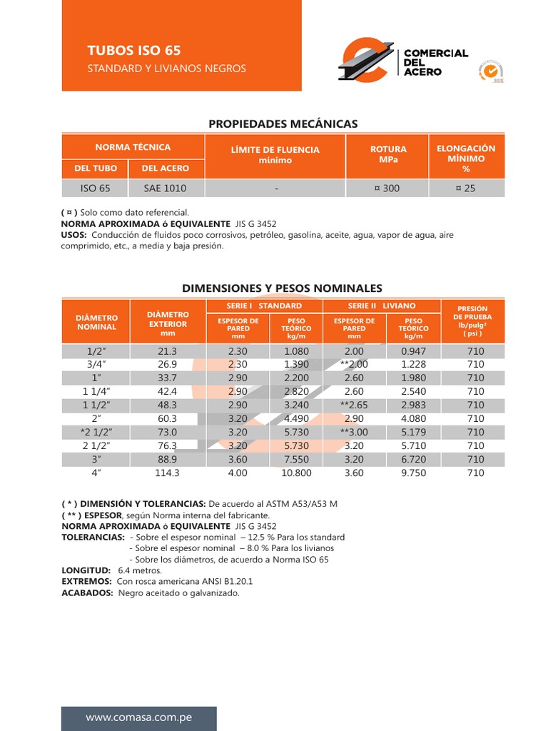 Catalogo Comasa Tubos ISO 65 Standard y Livianos Negros PDF | PDF ...