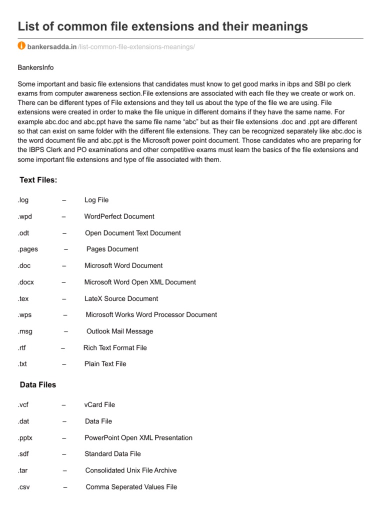 Bankersadda - In-List of Common File Extensions and Their Meanings ...