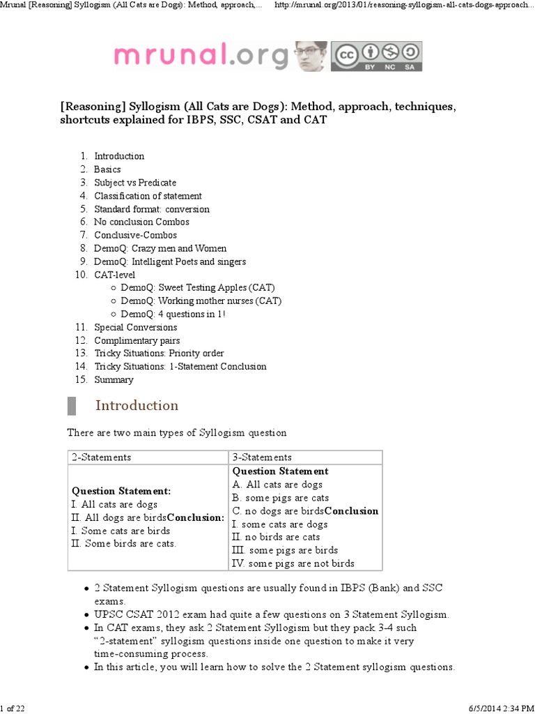 Mrunal (Reasoning) Syllogism (All Cats Are Dogs) - Method, Approach ...