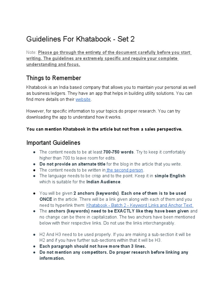Guidelines For Khatabook - Set 2 | PDF