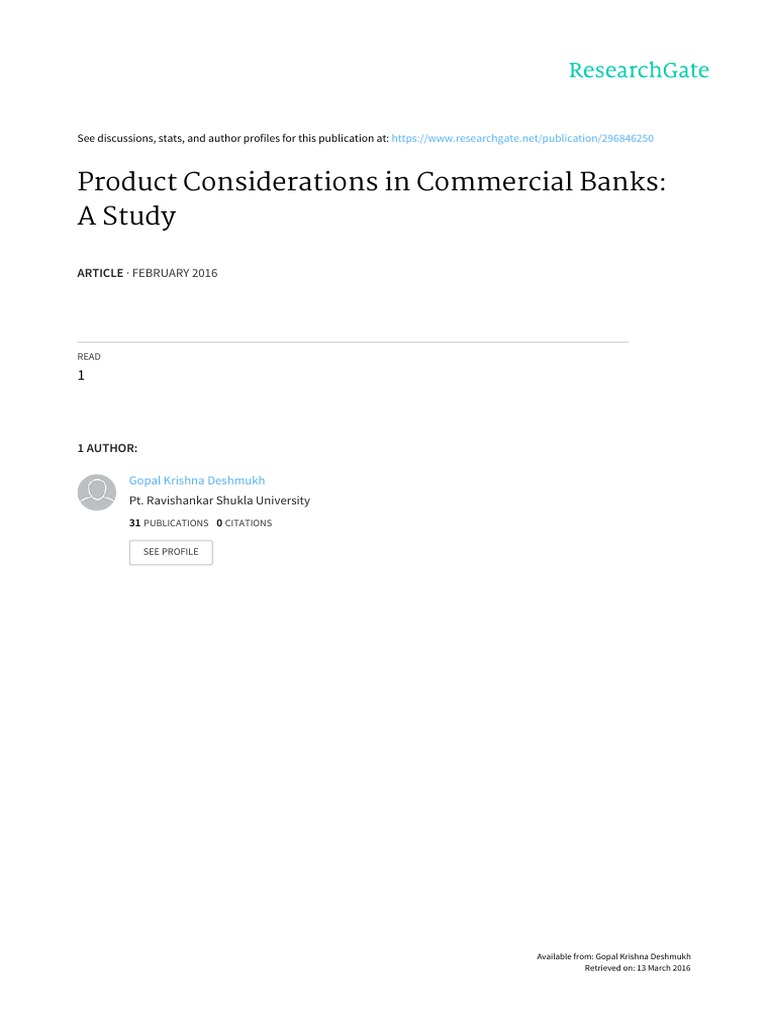 Product Considerations in Commercial Banks: A Study: FEBRUARY 2016 ...