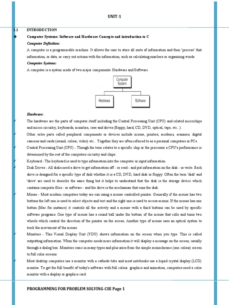UNIT-1: Computer Definition | PDF | Computer Program | Programming