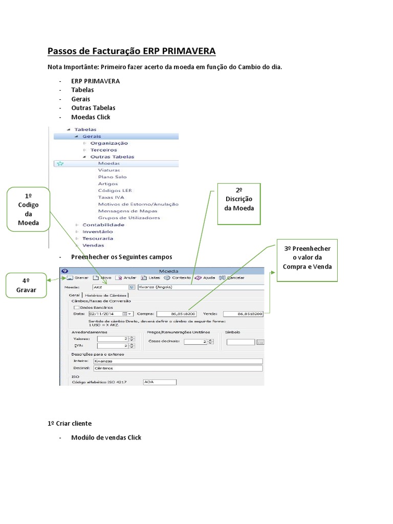 Passos para Emitir Faturas no ERP PRIMAVERA | PDF | Moeda | Economias