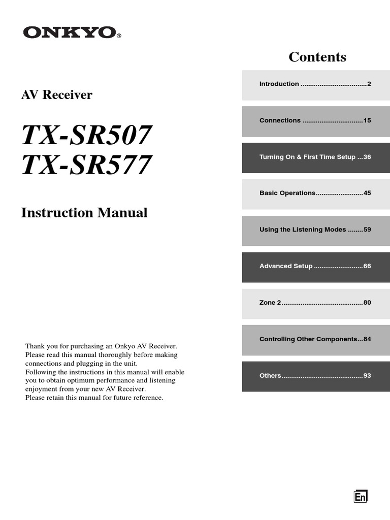 Manual TX-SR507 English PDF | PDF | Ac Power Plugs And Sockets | Digital Video Recorder