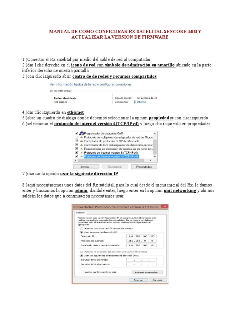 Manual de Como Configurar RX Satelital Sencore 4400 y Actualizar La ...