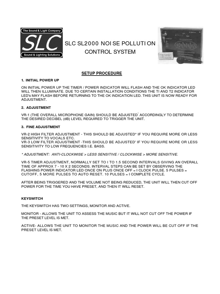 Installation and Operation of the SLC SL2000 Noise Pollution Control ...