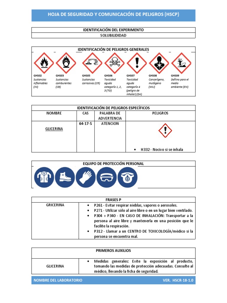 Hoja de Seguridad para Glicerina | PDF | Toxicidad | Toxicología